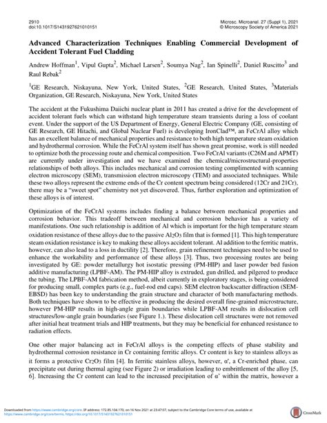 Pdf Advanced Characterization Techniques Enabling Commercial Development Of Accident Tolerant