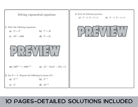 Solving Exponential Equations Worksheet No 2 With Solutions Teaching Resources