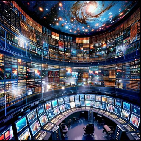 Arafed View Of A Computer Room With Multiple Monitors And A Spiralle