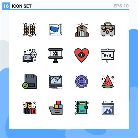 Mobile Interface Flat Color Filled Line Set Of 16 Pictograms Of Chemistry Book Tools Celebration