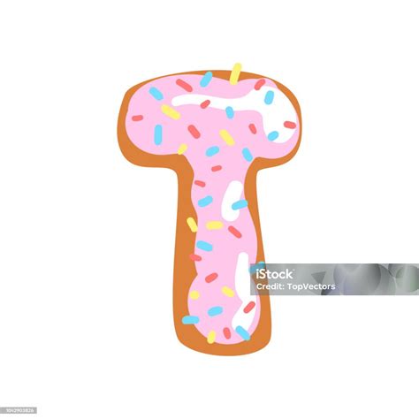 달콤한의 형태로 T 편지 유약 쿠키 흰색 바탕에 영어 알파벳 벡터 일러스트 레이 션의 빵집 식용 글꼴 도넛에 대한 스톡 벡터 아트 및 기타 이미지 Istock