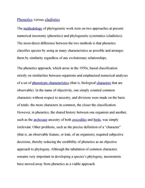 Phenetics Versus Cladistics The Most Direct Difference Between The Two Methods Is That