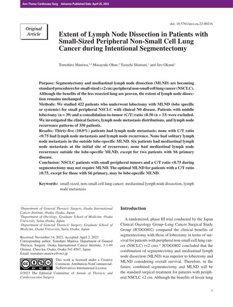 Pdf Extent Of Lymph Node Dissection In Patients With Small Sized Peripheral Non Small Cell