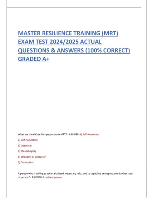 Master Resilience Training Mrt Exam Test 2024 2025 Actual Questions And Answers 100 Correct