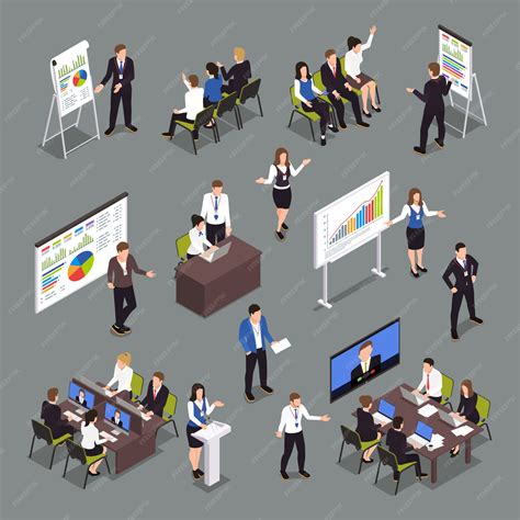 비즈니스 코칭 아이소 메트릭 아이콘 전략 및 성공 기호 격리 설정 무료 벡터