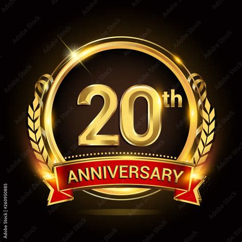 20th Golden Anniversary Logo With Shiny Ring And Red Ribbon Laurel