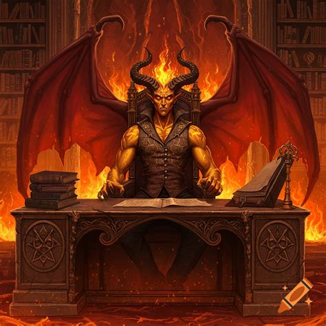 A Horned Yellow Skinned Demon In A Regal Waistcoat Sits At An Ornate