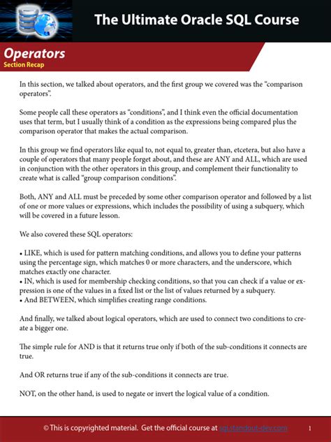 Operators Recap Pdf Sql Data Management Software