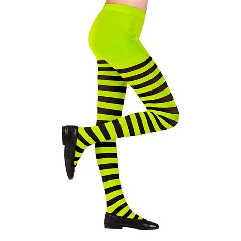 Svart Neongrön Randiga Strumpbyxor För Barn Partykungen
