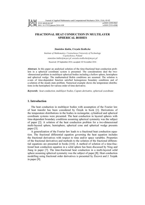 Pdf Fractional Heat Conduction In Multilayer Spherical Bodies
