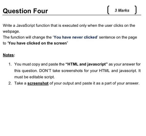 Solved Write A Javascript Function That Is Executed Only