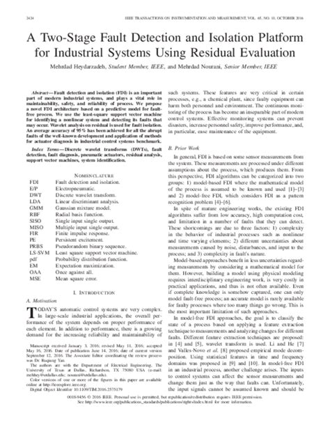Pdf A Two Stage Fault Detection And Isolation Platform For Industrial