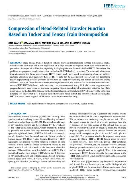 Pdf Compression Of Head Related Transfer Function Based On Tucker And