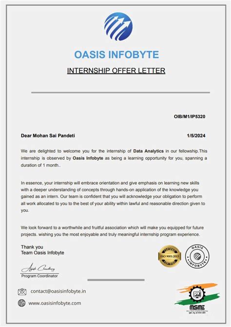 Dataanalytics Virtualinternship Learning Oasisinfobyte Mohan Sai Pandeti