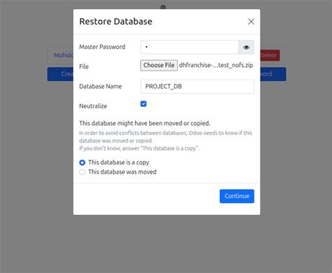 guide to restore database in odoo18