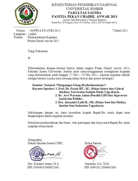 Contoh Surat Pemberitahuan Kegiatan Resmi