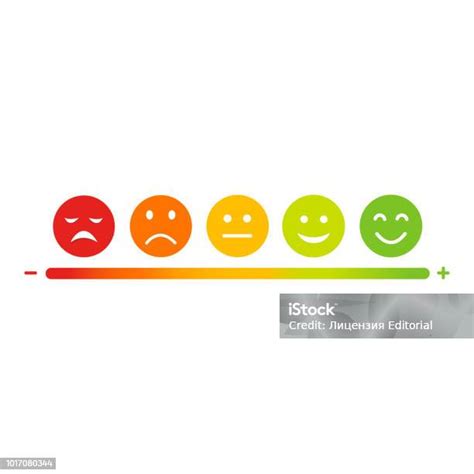 Шкала Настроения С Разными Улыбками В Разных Цветах В Плоской — стоковая векторная графика и