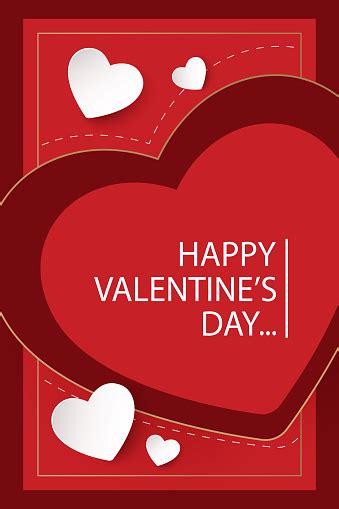 해피 발렌타인 데이 컨셉의 인사말 카드에는 빨간색 흰색 금색 분홍색 종이 하트와 배경에 액자가 있습니다 귀여운 사랑 판매 배너 또는 포스터 벡터 일러스트레이션 2월에 대한