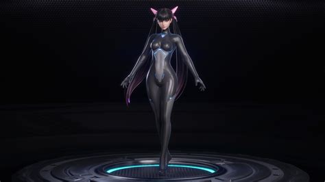 배경 화면 Jianan Cgi 여자들 사이버 펑크 바디 슈트 검은 옷 검은 머리카락 판타지 소녀 Black