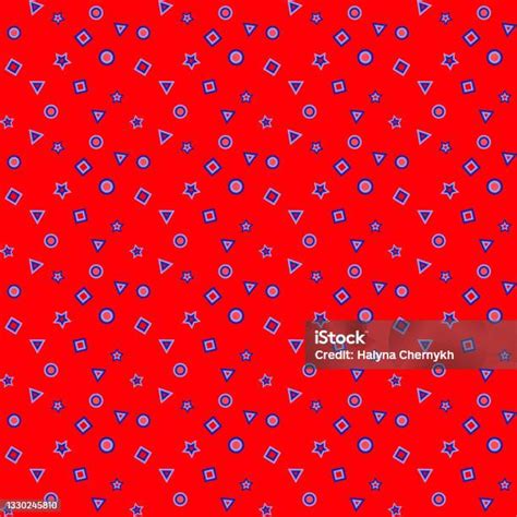 축제 디자인 축제 배경 사각형 별 삼각형 풍부한 빨간색 배경에 흩어져 파란색 음영의 원원활한 벡터 그림 0명에 대한 스톡 벡터 아트 및 기타 이미지 Istock