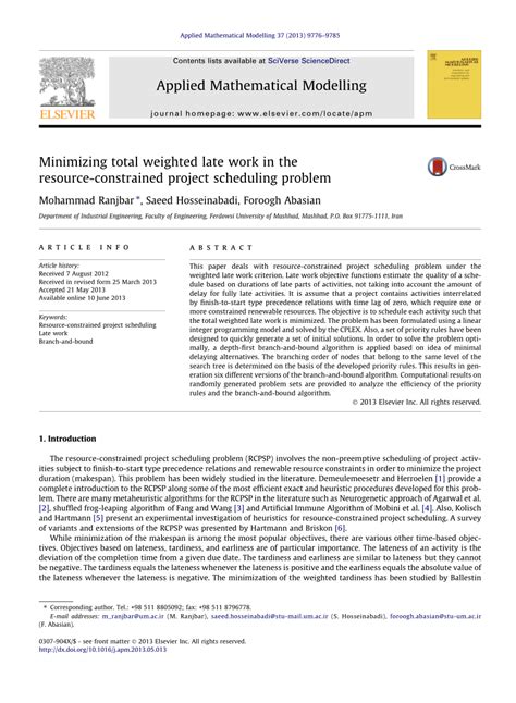 Pdf Minimizing Total Weighted Late Work In The Resource Constrained Project Scheduling Problem