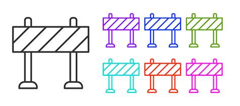 흰색 배경에 격리 된 검은 줄 도로 장벽 아이콘 건설 중인 제한된 영역의 기호입니다 수리 작업 다채로운 아이콘을 설정합니다 벡터 Crash Site에 대한 스톡 벡터 아트