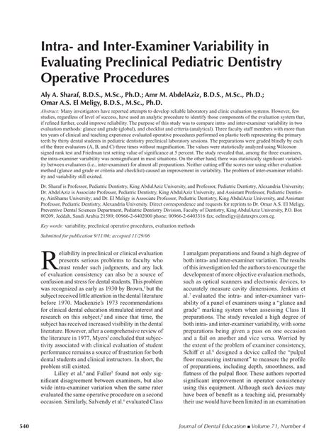 Pdf Intra‐ And Inter‐examiner Variability In Evaluating Preclinical Pediatric Dentistry