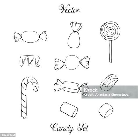 손으로 그린 벡터 사탕 세트 흰색 배경에 고립 홀리데이 장식 0명에 대한 스톡 벡터 아트 및 기타 이미지 0명 검은색 공휴일 Istock