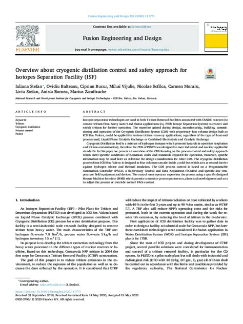 Pdf Overview About Cryogenic Distillation Control And Safety Approach For Isotopes Separation