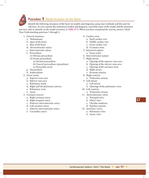 Unit Exercise Procedure Cardiovascular SystemPart I The Heart N UNIT N