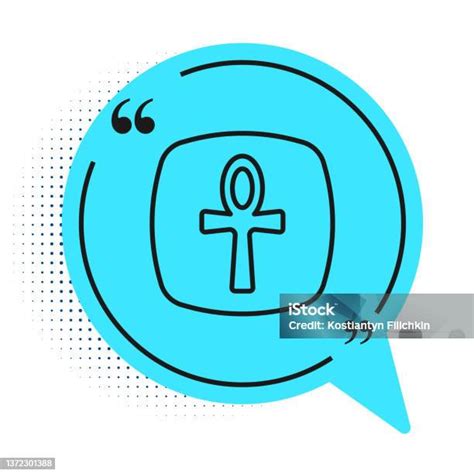 흰색 배경에 격리 된 검은 줄 크로스 앙크 아이콘 삶에 대한 이집트어 단어 또는 불멸의 상징 파란색 음성 버블 기호입니다 벡터 검은색에 대한 스톡 벡터 아트 및 기타 이미지