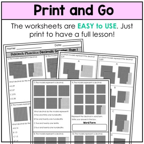 4th Grade Decimal Models Greater Than 1 Worksheets By All Star Teacher