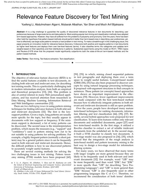 Pdf Relevance Feature Discovery For Text Mining
