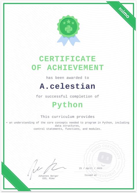 Celestian A On Linkedin Mimo Python Certificate