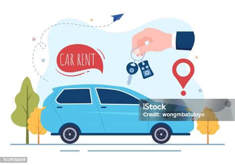 렌터카 예약 예약 및 공유 서비스 모바일 응용 프로그램을 사용하여 경로 또는 포인트 위치 손으로 그린 만화 플랫 일러스트 레이