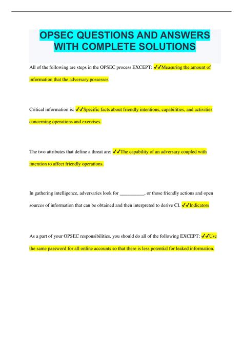Opsec Questions And Answers With Complete Solutions Opsec Stuvia Us