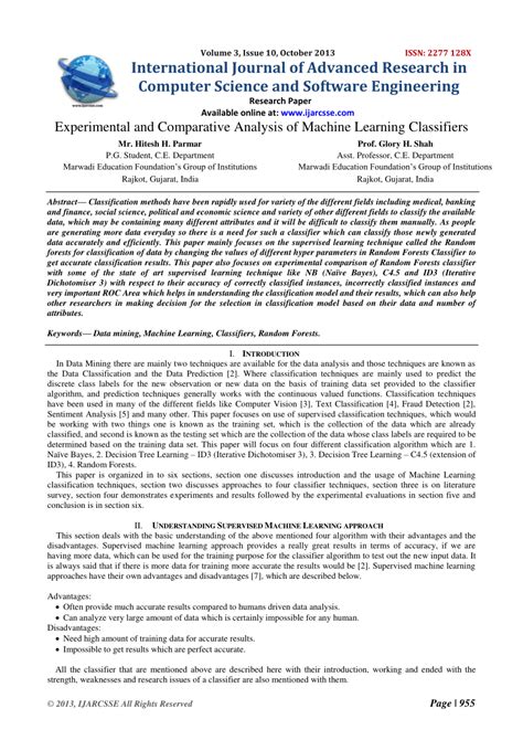 Pdf Experimental And Comparative Analysis Of Machine Learning Classifiers