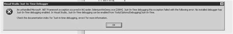 C Just In Time Debugger Error When Running Windows Application