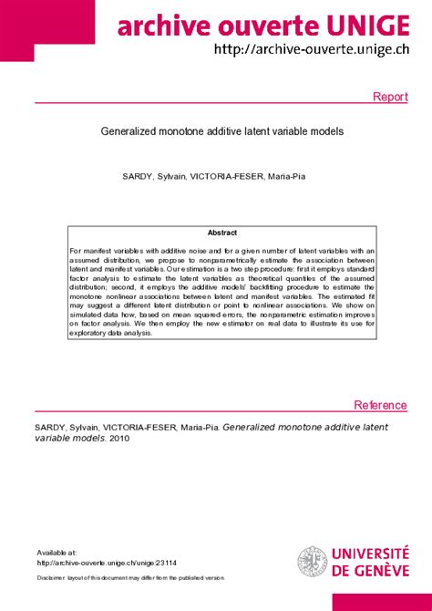 Pdf Generalized Monotone Additive Latent Variable Models