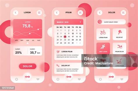 모바일 응용 프로그램에 대한 피트니스 운동 호형성 요소 키트 스포츠 활동 추적기 체중 그래프 캘린더 플래너 Ui Ux Gui