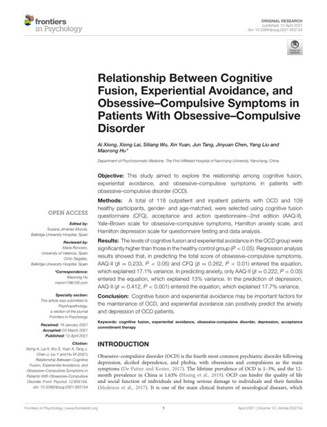 Pdf Relationship Between Cognitive Fusion Experiential Avoidance And Obsessive Compulsive