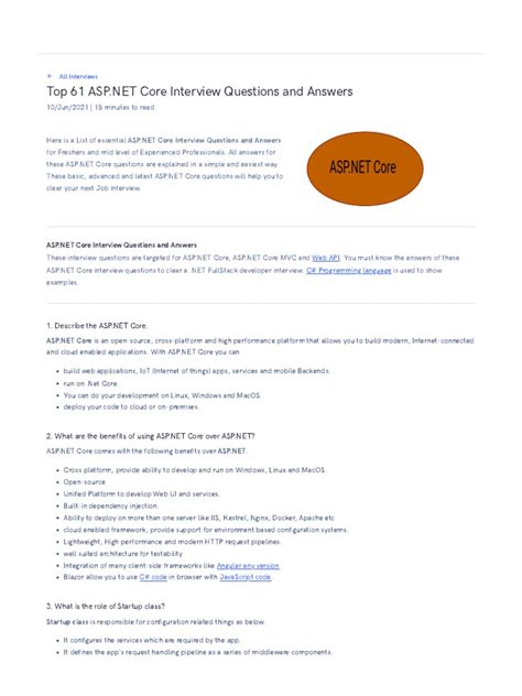 61 Essential Asp Net Core Interview Questions And Answers Pdf