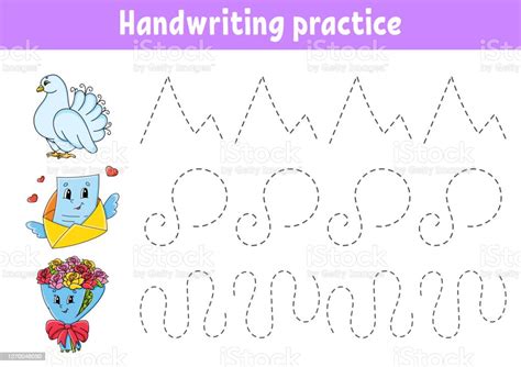 필기 협정 워크시트를 개발하는 교육 활동 페이지입니다 발렌타인 데이 어린이를위한 색상 게임 격리된 벡터 그림입니다 만화 캐릭터 필기에 대한 스톡 벡터 아트 및 기타 이미지