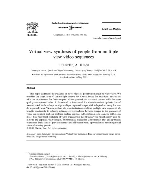 Pdf Virtual View Synthesis Of People From Multiple View Video Sequences