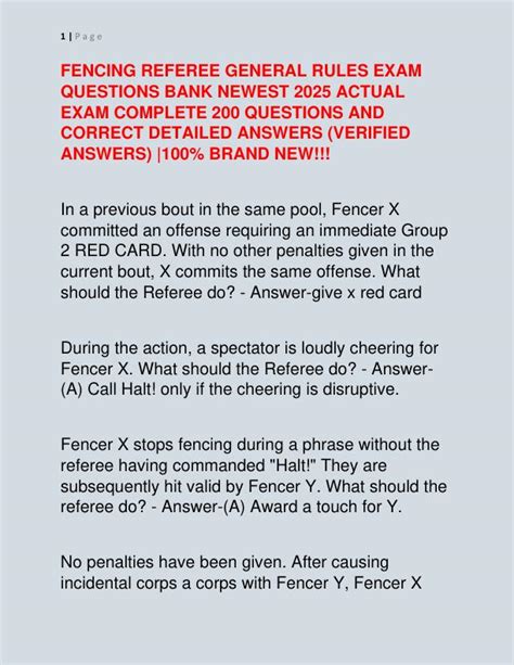 Fencing Referee General Rules Exam Questions Bank Newest 2025 Actual