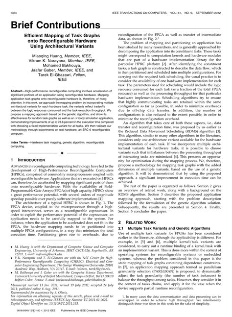 Pdf Efficient Mapping Of Task Graphs Onto Reconfigurable Hardware Using Architectural Variants