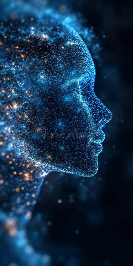 Abstract Blue Glowing Human Face Profile Made Of Particles Technology Of The Future Concept