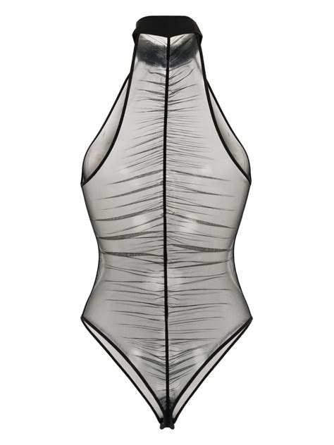 Maison Close Ruched Sheer Mesh Bodysuit Black Farfetch