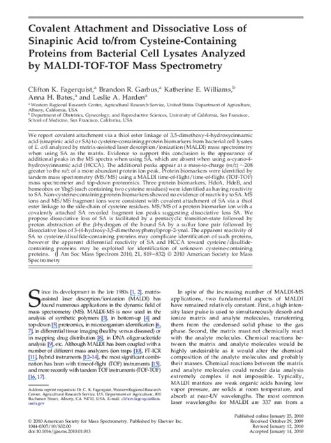 Pdf Covalent Attachment And Dissociative Loss Of Sinapinic Acid To