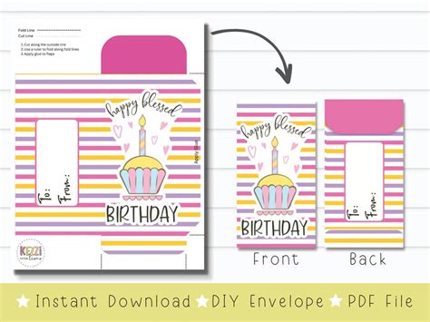 Printable Birthday Money Envelope Cupcake And Stripes Cash T